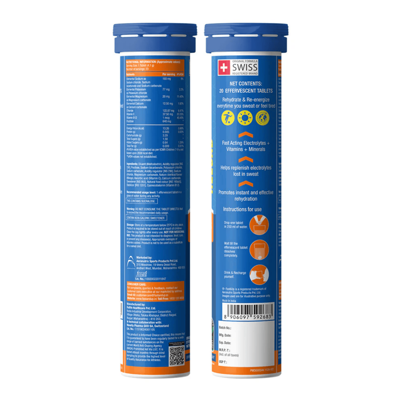 Fast&Up Reload Mango | Electrolyte & Hydration Tablets | 20's Tube